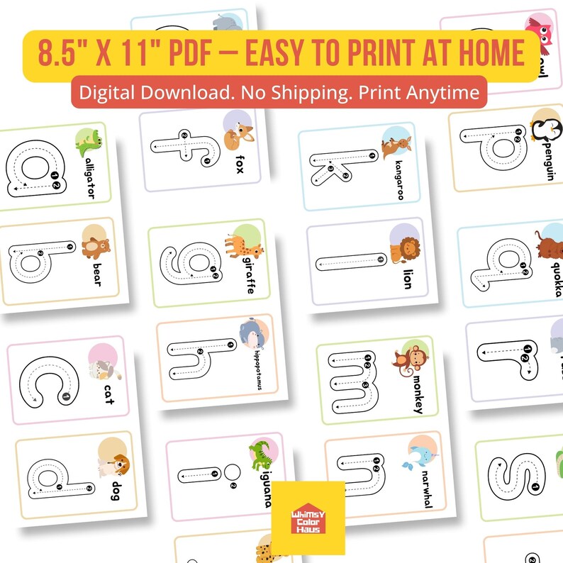 Alphabet Tracing Cards Animal Lowercase Letters, Alphabet Mats ABC ...