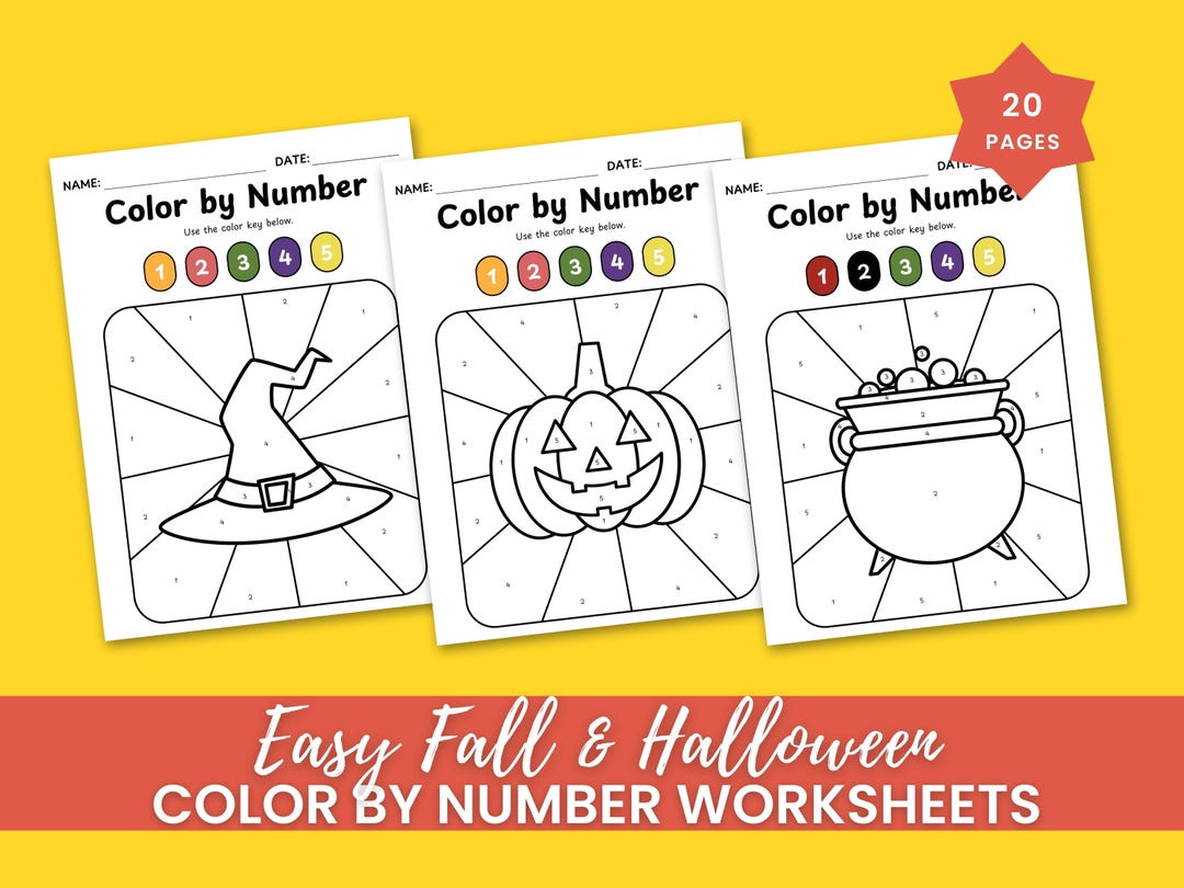 Printable Fall & Halloween Color by Number Pages, Autumn Preschool ...