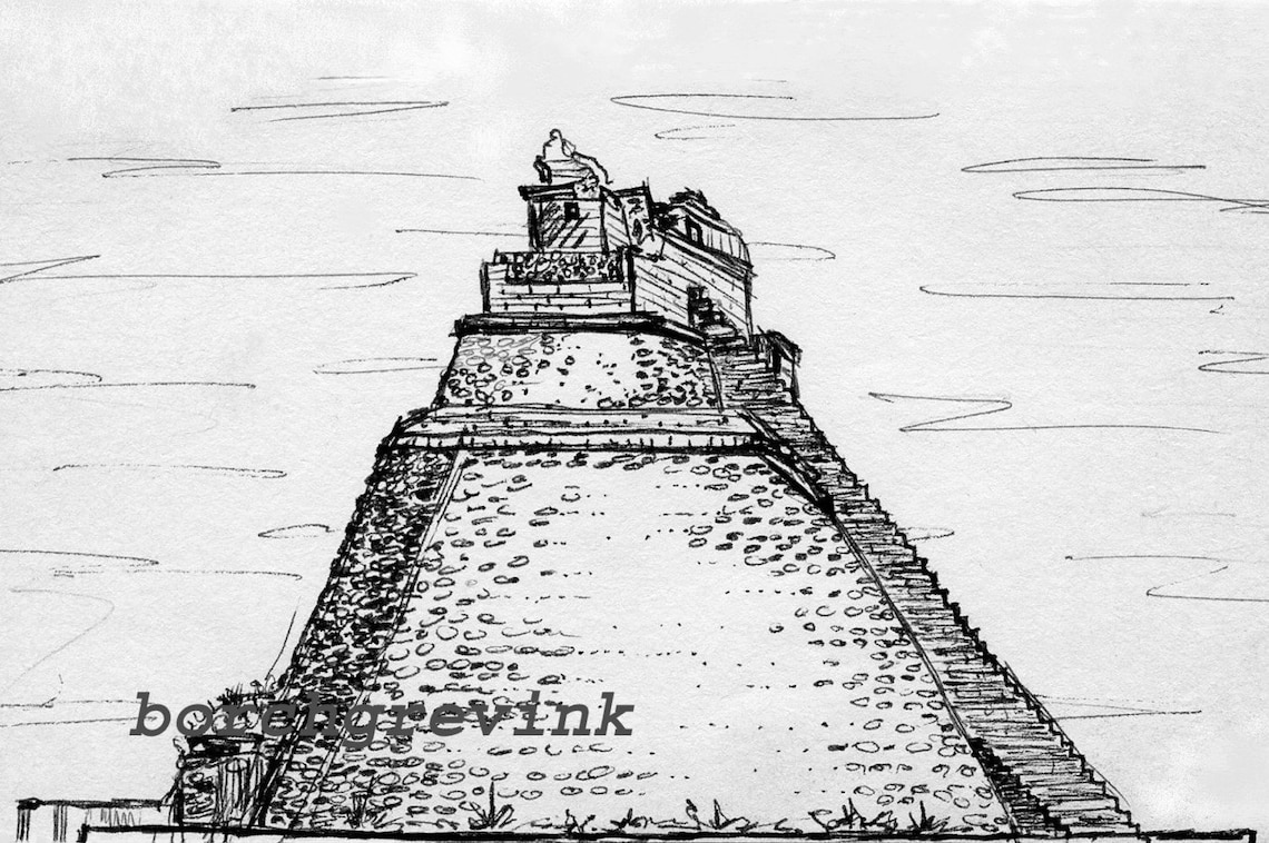 Uxmal the Pyramid of the Magician Yucatan Mexico Ink - Etsy