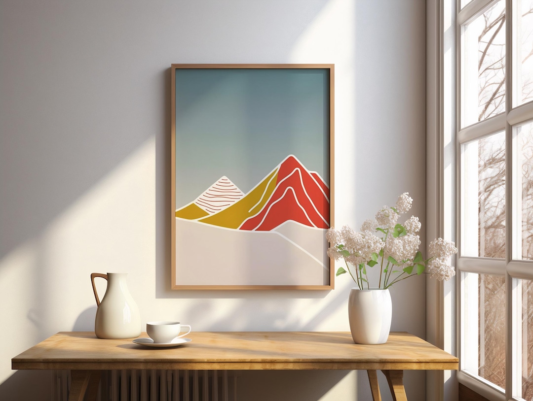 Modern Mountain Decor, Minimalist Mountain Art, Geometric Mountain ...