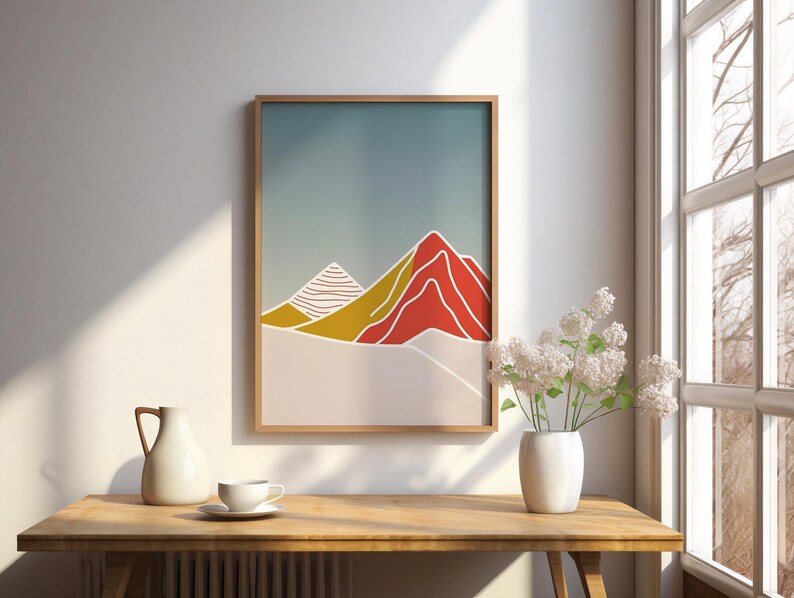 Modern Mountain Decor, Minimalist Mountain Art, Geometric Mountain ...