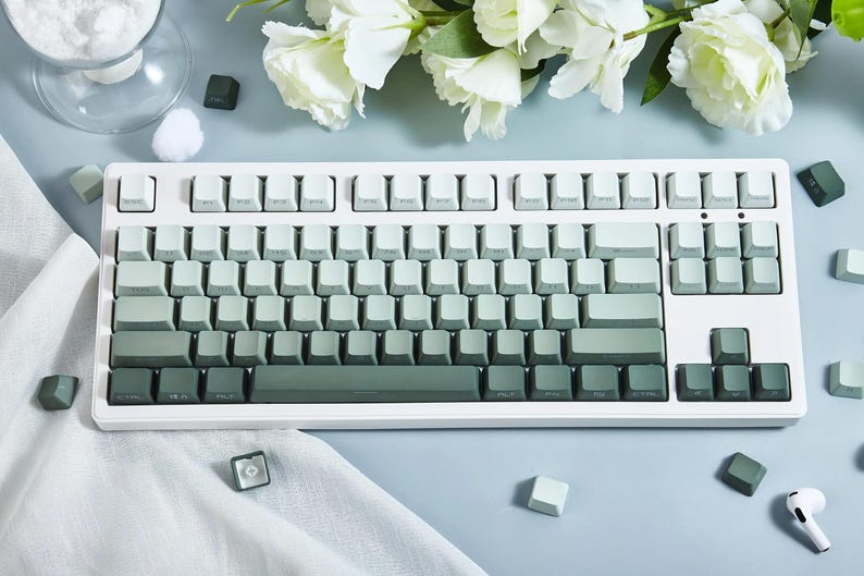 Cute Green Gradient Backlit Keycap Set for Mechanical Keyboard, Matcha ...