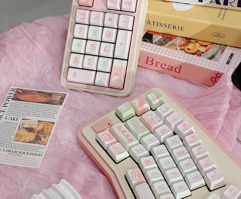 Cute Pink Strawberry Cake Theme Keycaps Set for Mechanical Keyboard ...