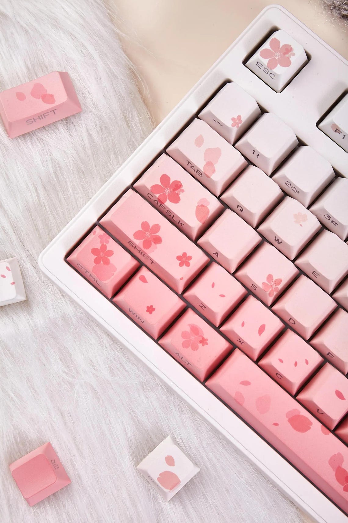 Pink Gradient Cherry Blossom Keycap Set for Mechanical Keyboard, Cute ...