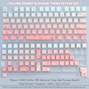 Pink Gradient Cherry Blossom Keycap Set for Mechanical Keyboard, Cute ...