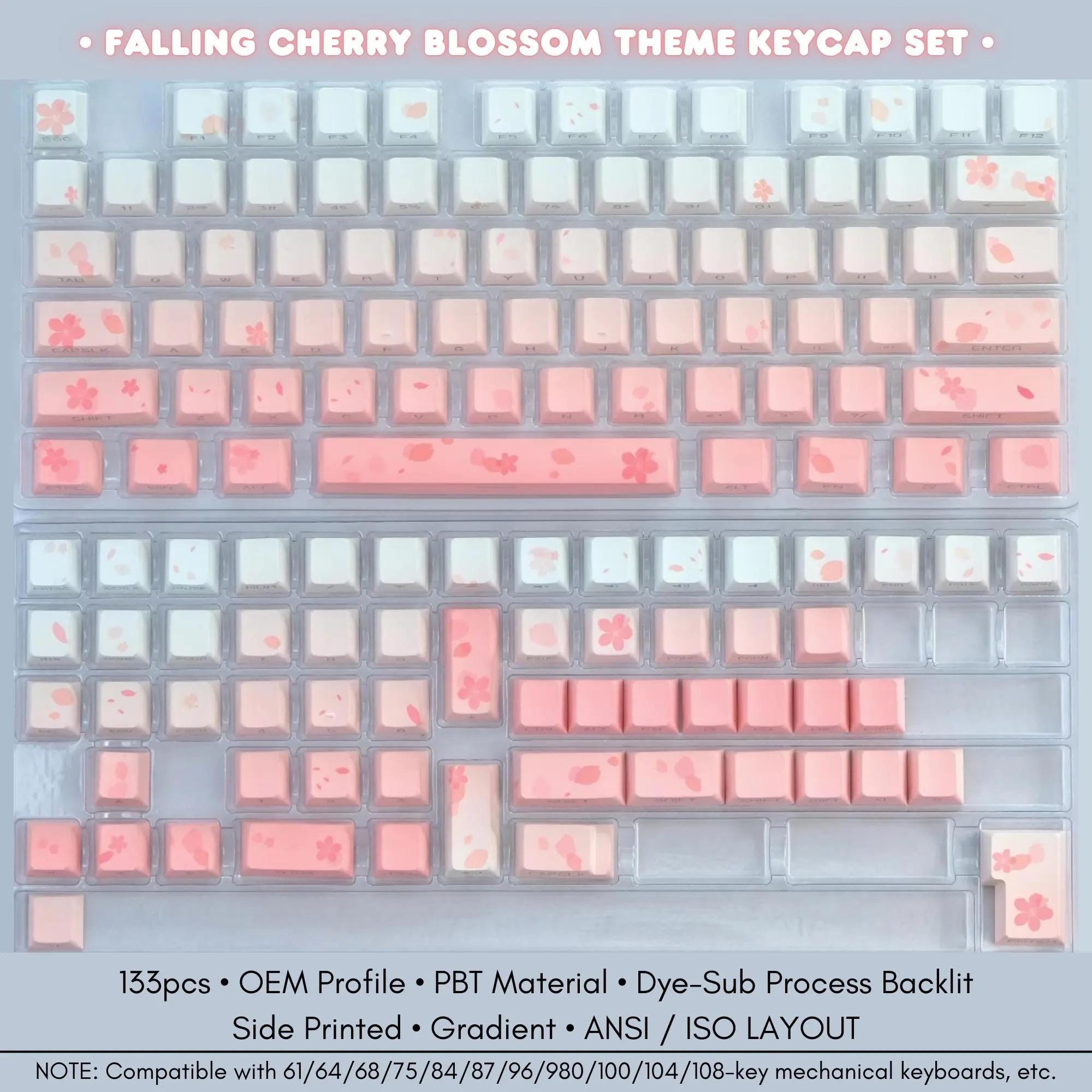 Pink Gradient Cherry Blossom Keycap Set for Mechanical Keyboard, Cute ...