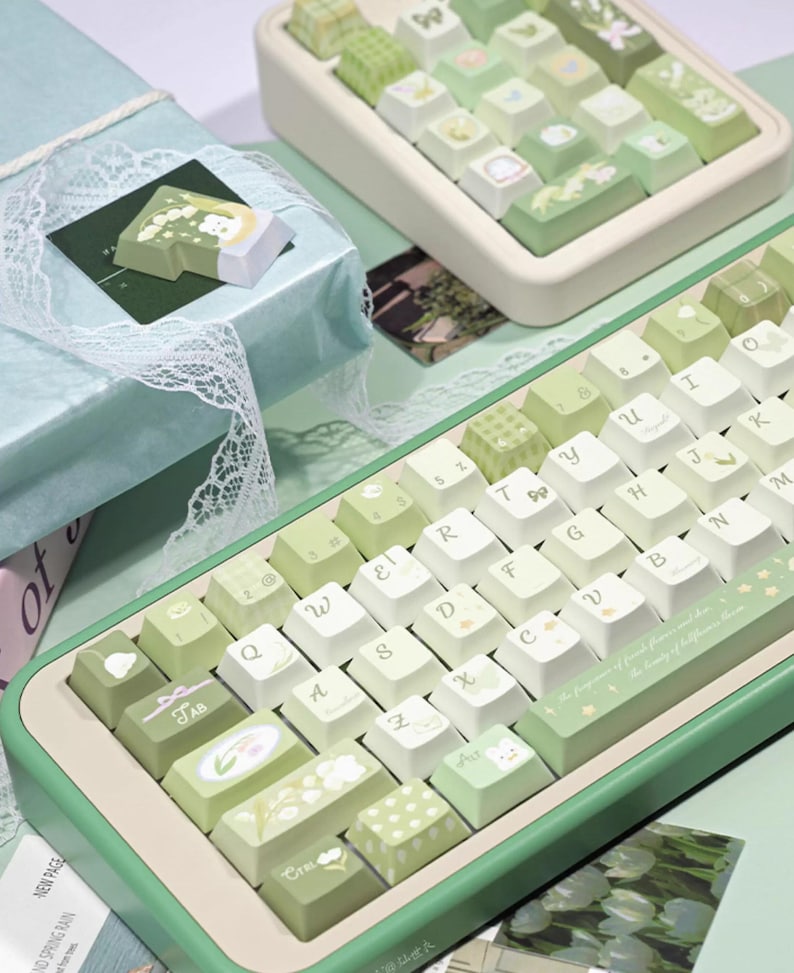 Green Matcha Lily of the Valley Keycaps Set for Mechanical Keyboard ...