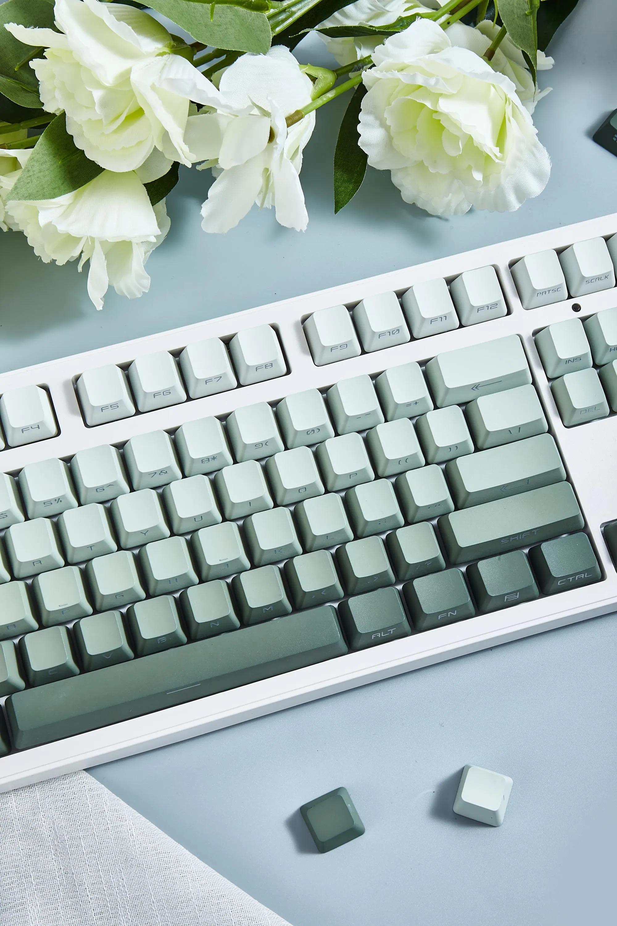 Cute Green Gradient Backlit Keycap Set for Mechanical Keyboard, Matcha ...