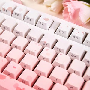 Pink Gradient Cherry Blossom Keycap Set for Mechanical Keyboard, Cute ...