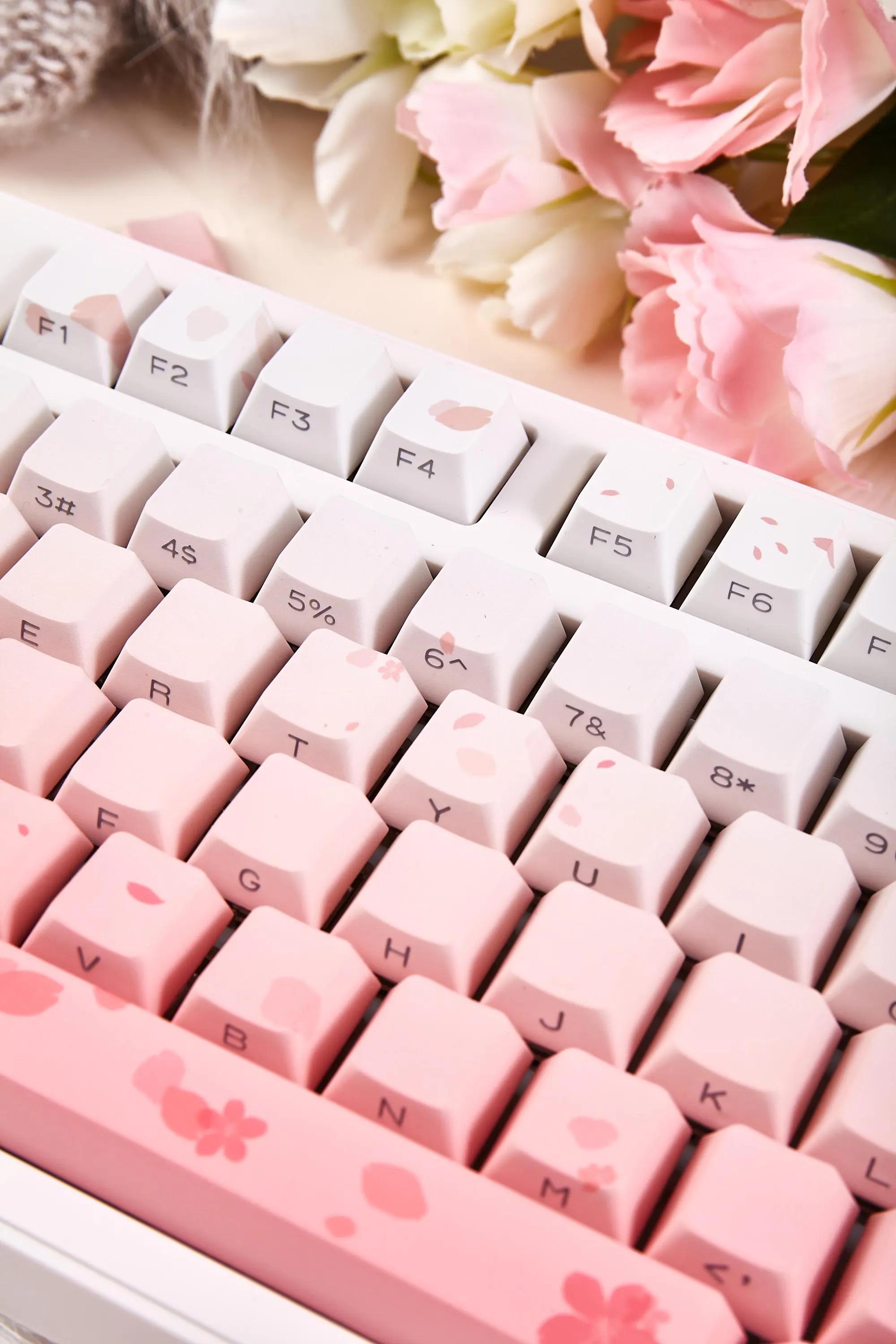Pink Gradient Cherry Blossom Keycap Set for Mechanical Keyboard, Cute ...