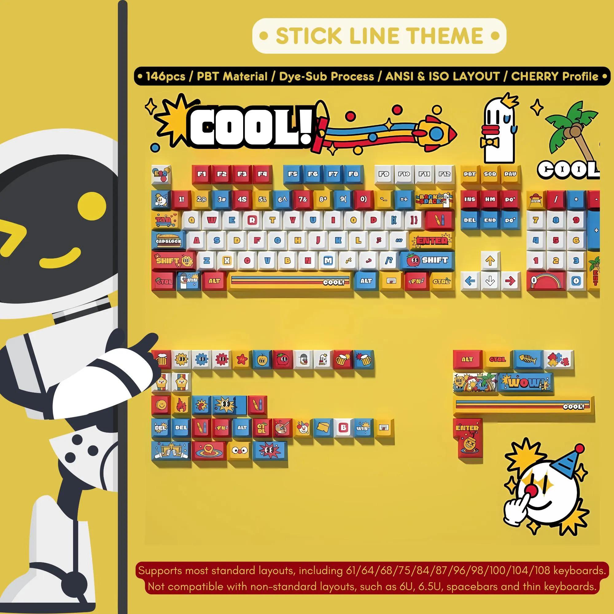 Cool Stick Line Theme Keycap Set for Mechanical Keyboard, ISO Keycaps ...