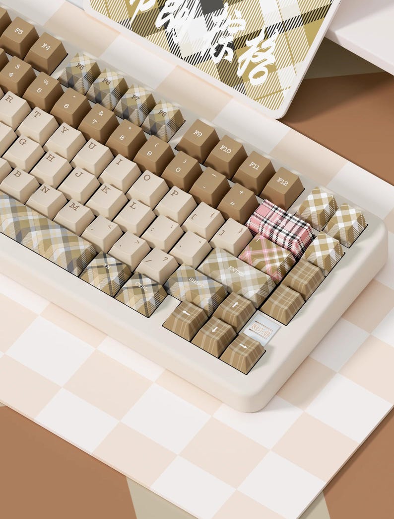 British Style Brown Retro Plaid Keycaps Set for Mechanical Keyboard ...