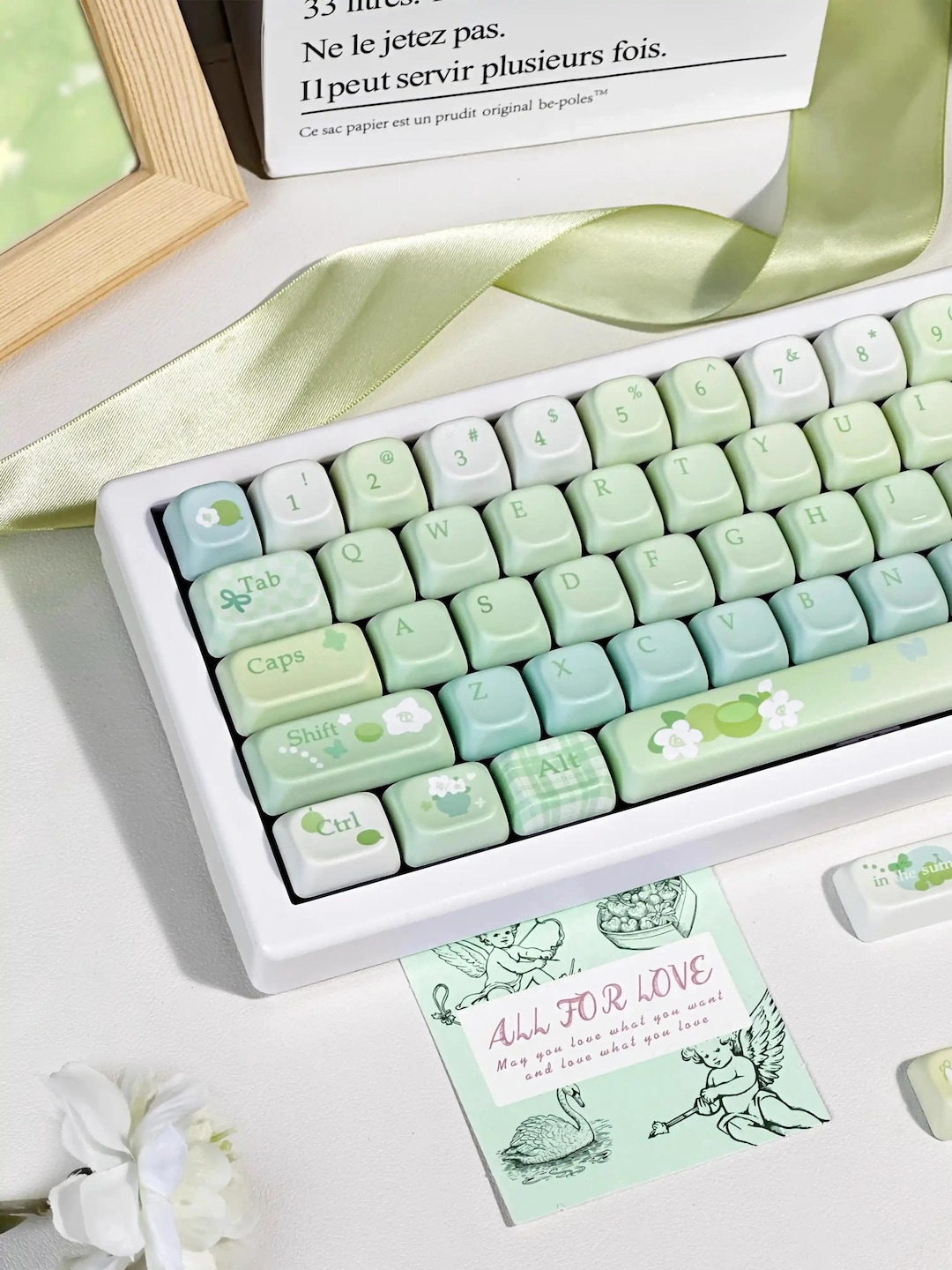 Cute Matcha Tea Green Gradient Keycaps Set for Mechanical Keyboard ...
