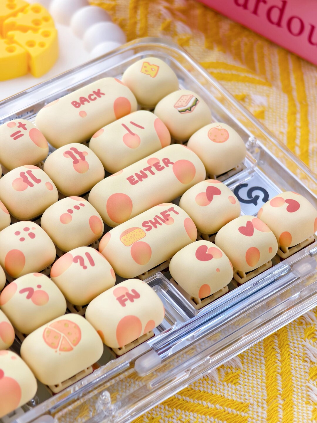 Cute Yellow Cheese Theme MOG Keycap Set for Mechanical Keyboard, Round ...