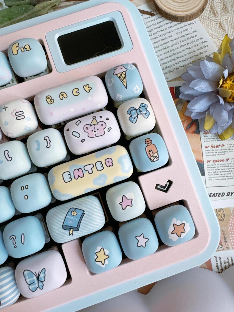 Cute Gradient MOG Round Keycap Set for Mechanical Keyboard, Cartoon ...