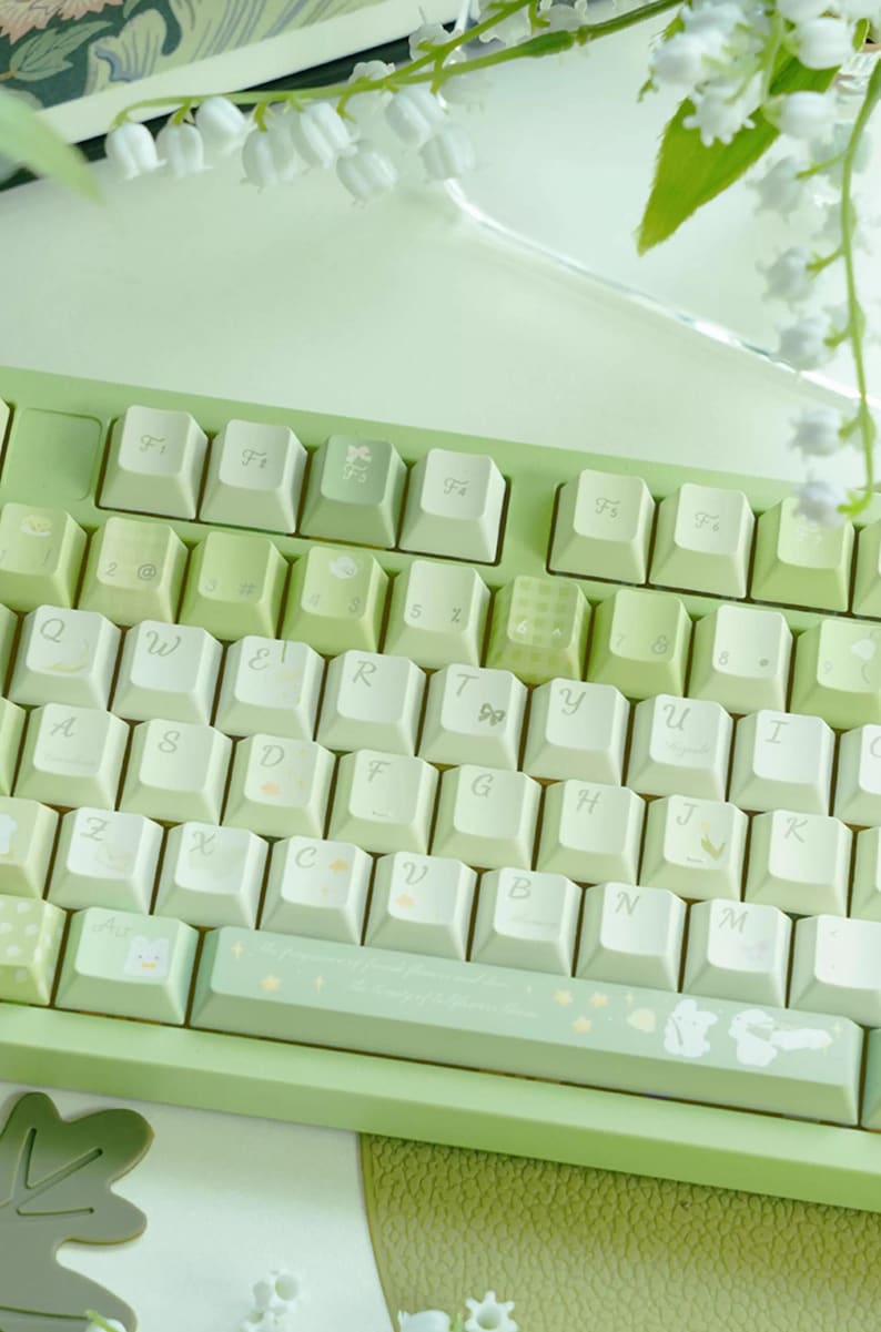 Green Matcha Lily of the Valley Keycaps Set for Mechanical Keyboard ...