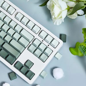 Cute Green Gradient Backlit Keycap Set for Mechanical Keyboard, Matcha ...