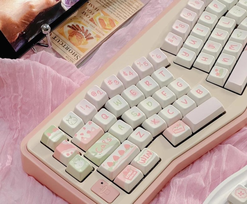 Cute Pink Strawberry Cake Theme Keycaps Set for Mechanical Keyboard ...