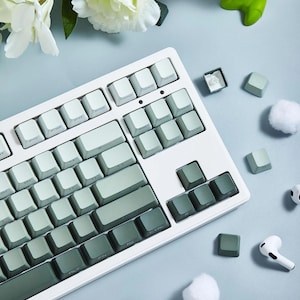 Cute Green Gradient Backlit Keycap Set for Mechanical Keyboard, Matcha ...