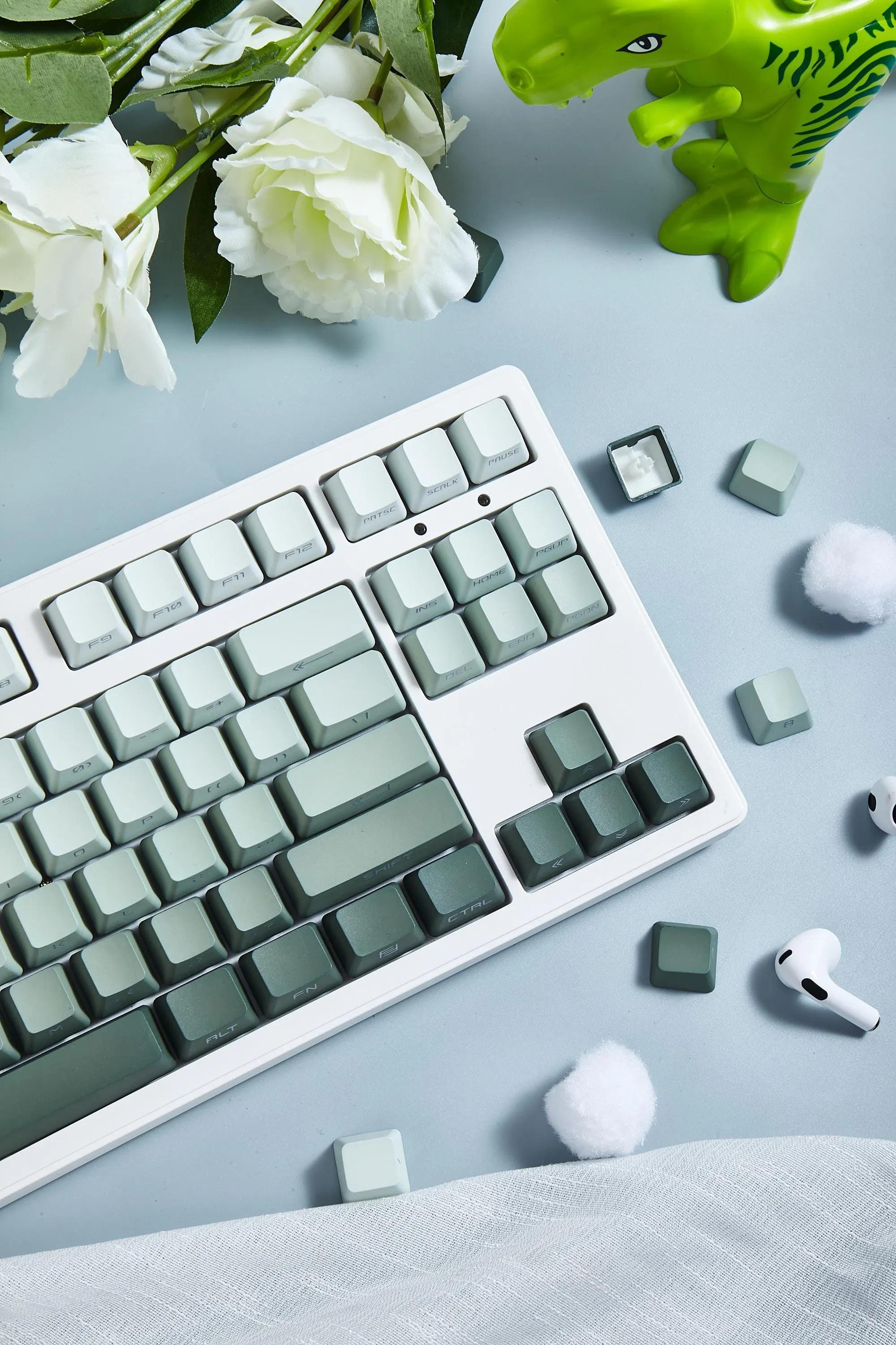 Cute Green Gradient Backlit Keycap Set for Mechanical Keyboard, Matcha ...