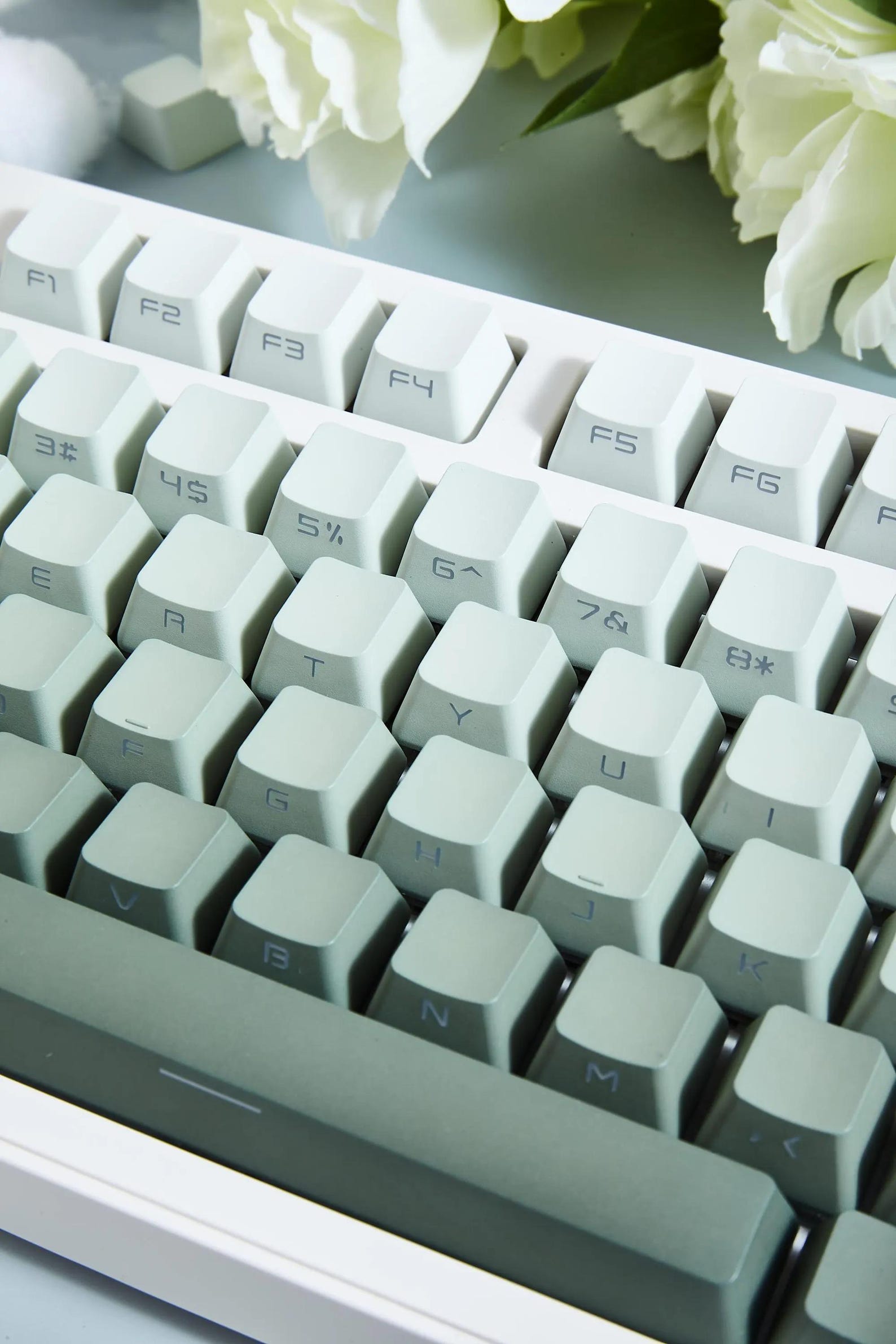 Cute Green Gradient Backlit Keycap Set for Mechanical Keyboard, Matcha ...