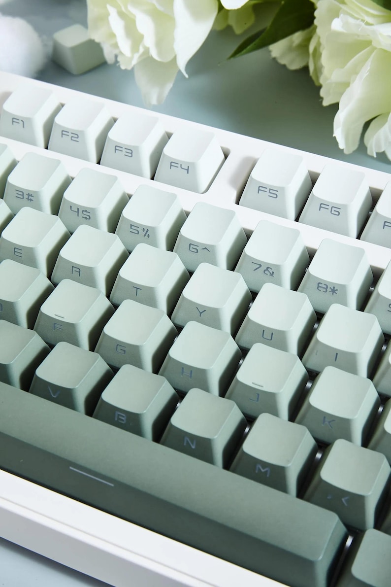 Cute Green Gradient Backlit Keycap Set for Mechanical Keyboard, Matcha ...