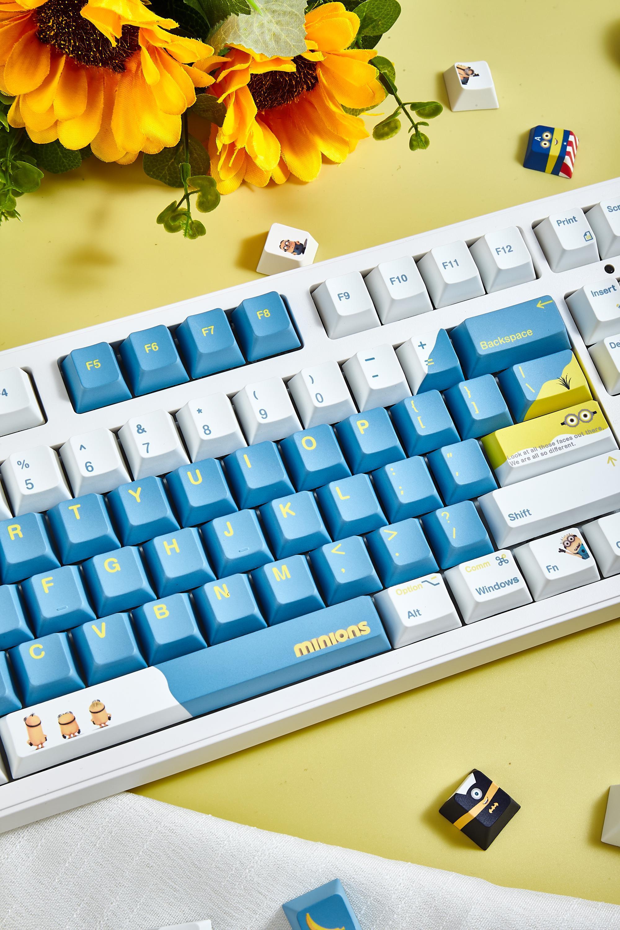 Cute Blue Minions Cartoon Keycap Set for Mechanical Keyboard, Kawaii ...