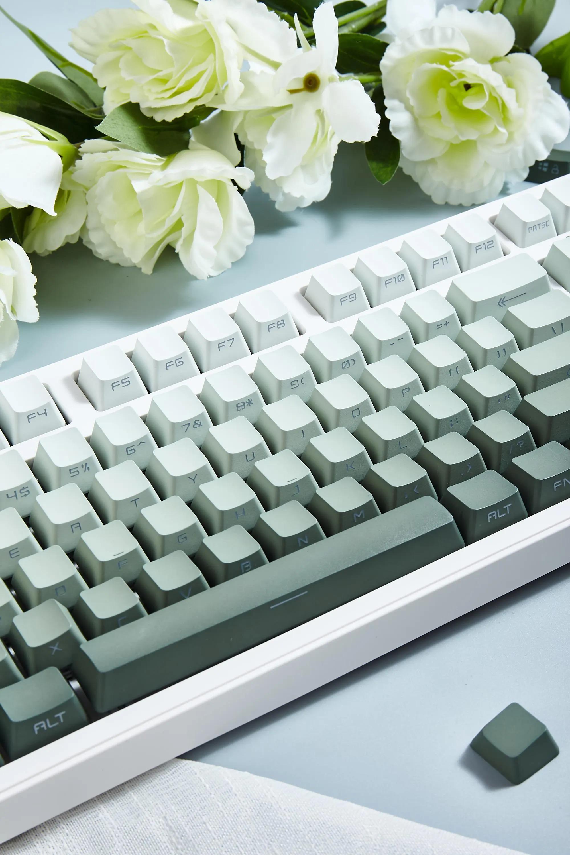 Cute Green Gradient Backlit Keycap Set for Mechanical Keyboard, Matcha ...