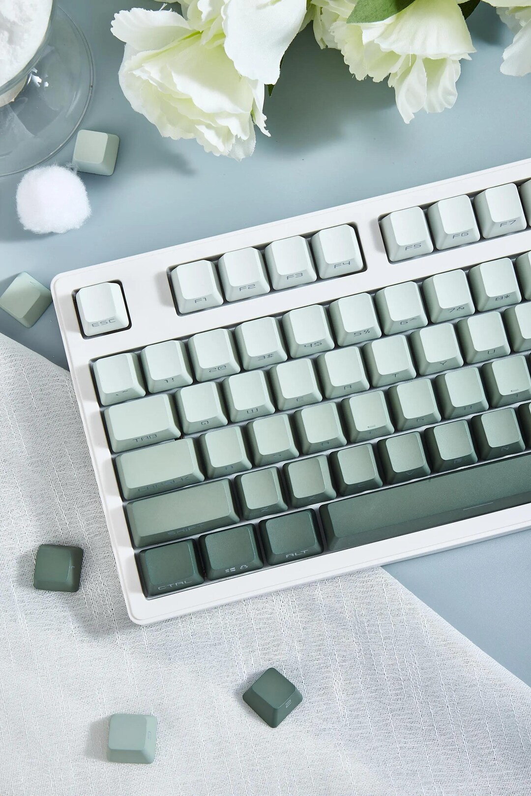 Cute Green Gradient Backlit Keycap Set for Mechanical Keyboard, Matcha ...