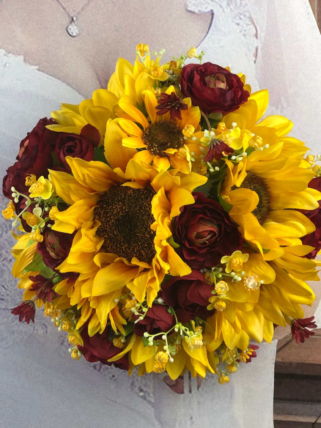 Burgundy and Sunflower Wedding Bouquets Bridal Bouquet - Etsy