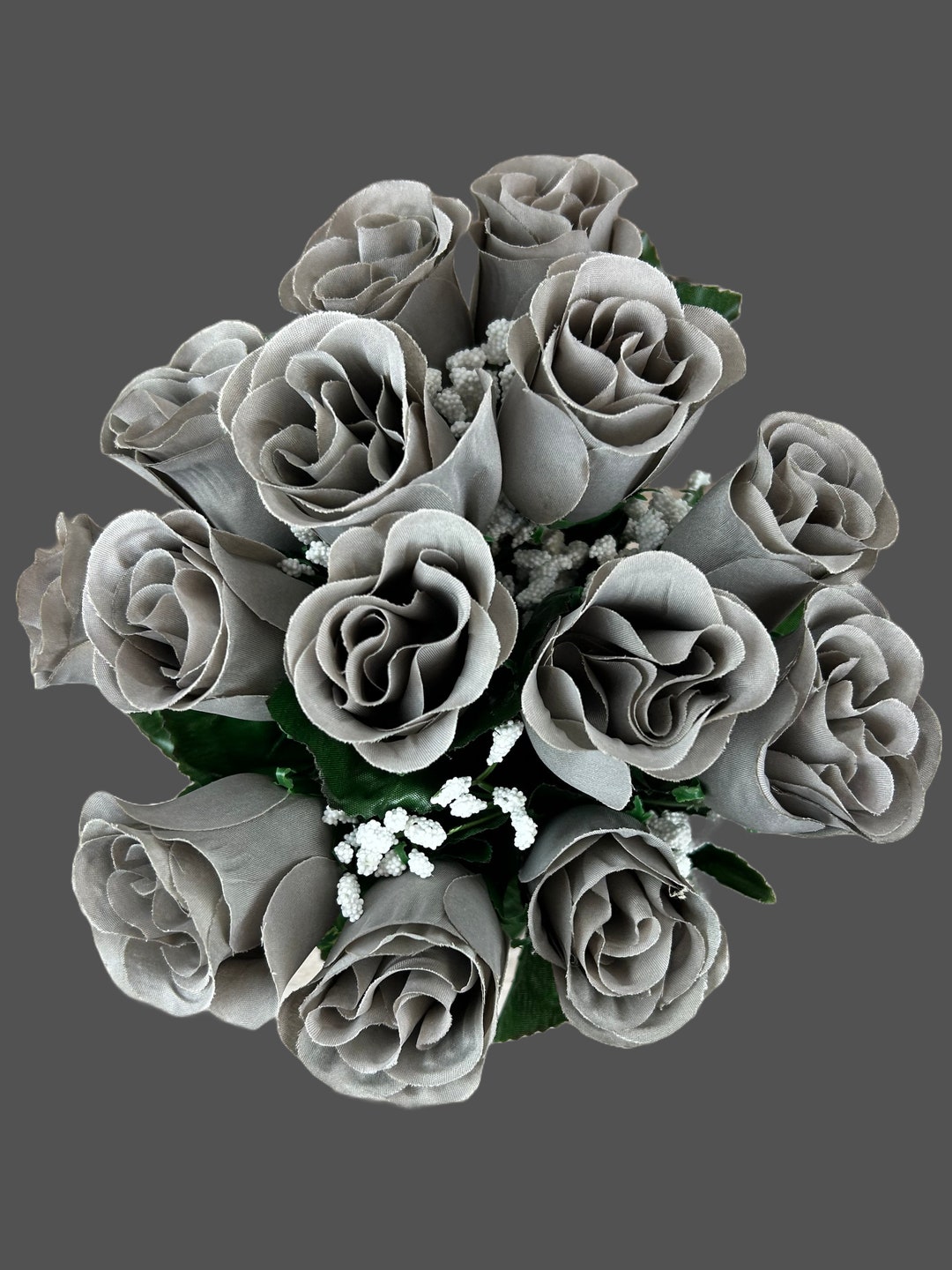 Gray Rosebuds Fake Gray Rose Bunch 14 Grey Rose Buds for Wedding ...