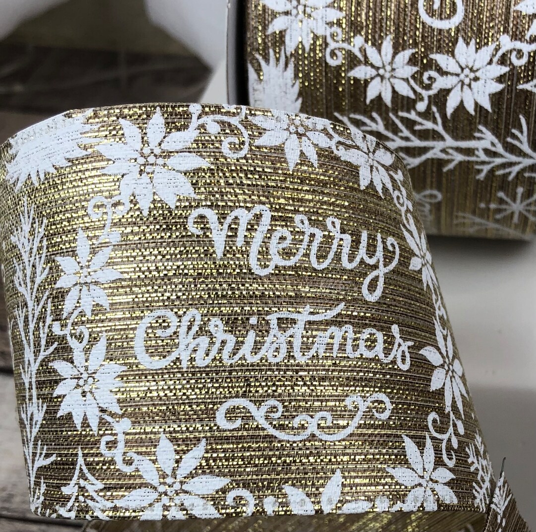 Gold Christmas Ribbon 2-1/2" Christmas Craft Ribbon, Wired Metallic ...