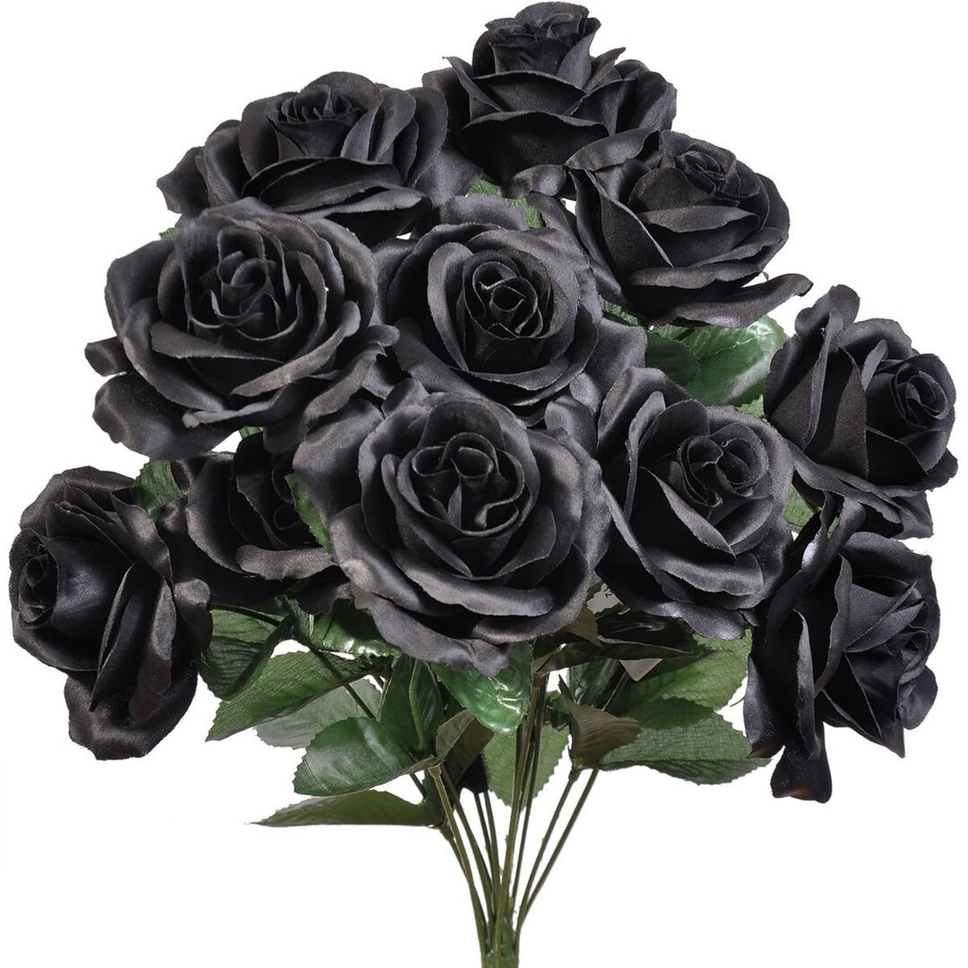 Black Roses Artificial Black Roses Halloween Black Rose Bunch 12 Open ...