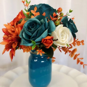 Artificial Rust and Teal Bridal Flowers, Orange and Teal Bridal ...