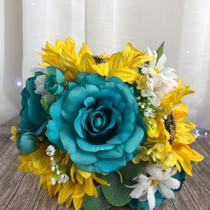 Turquoise Sunflower Bridal Bouquets, Jade and Sunflower Wedding Flowers ...