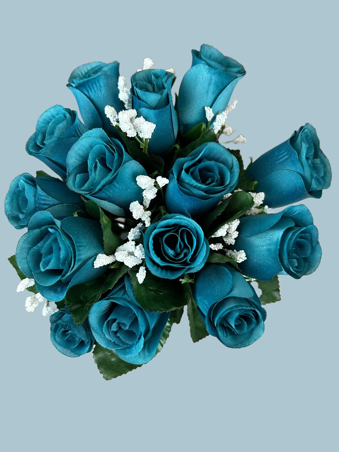 Teal Rosebuds Fake Teal Rose Bunch 14 Teal Rose Buds for Wedding ...