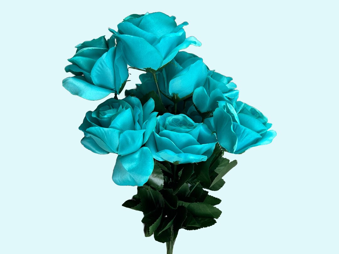 12 Aqua Roses, Artificial Aqua Roses, 12 Aqua Roses Bunch, 12 Open Aqua ...