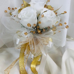 Gold Prom Flowers Gold and White Corsage & Boutonniere Gold White Prom ...