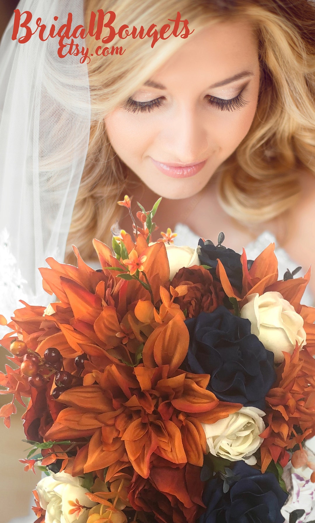 Rust and Navy Wedding Flowers Boho Bride's Bouquet With Rust and Navy ...
