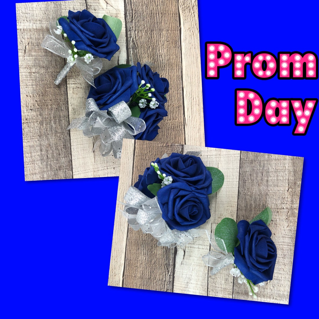 Royal Blue Real Touch Rose Corsage & Bout Set for Prom Flowers in Royal ...