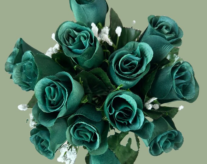 Emerald Rosebuds Fake Emerald Green Rose Bunch 14 Emerald Rose Buds for ...