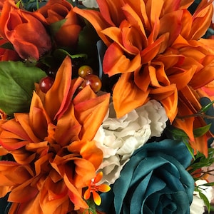 Artificial Burnt Orange and Teal Bridal Flowers, Orange and Teal Bridal ...