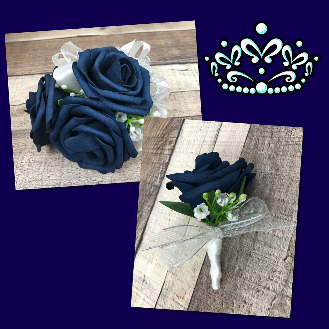 Navy Real Touch Corsage & Bout for Prom Flowers in Navy, Prom Flowers ...