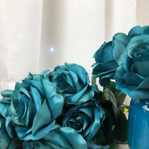 Teal Roses, Artificial Teal Roses, Teal Roses Bunch, 12 Open Teal Roses ...