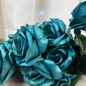 Teal Roses, Artificial Teal Roses, Teal Roses Bunch, 12 Open Teal Roses ...