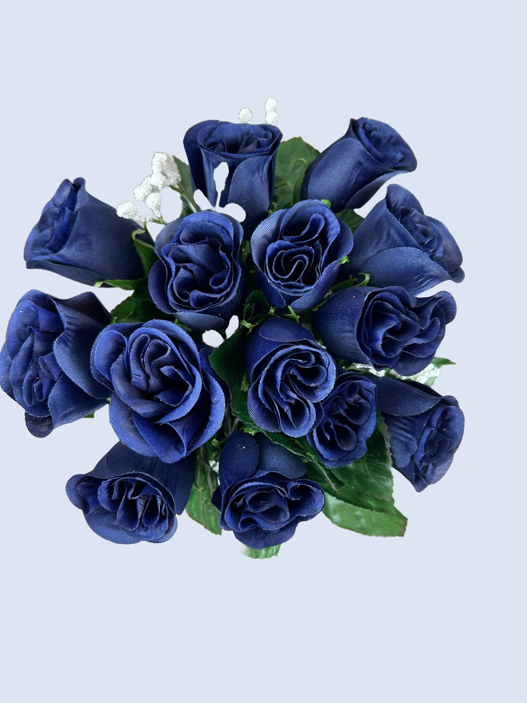 Navy Blue Rosebuds Fake Navy Rose Bunch 14 Blue Rose Buds for Wedding ...