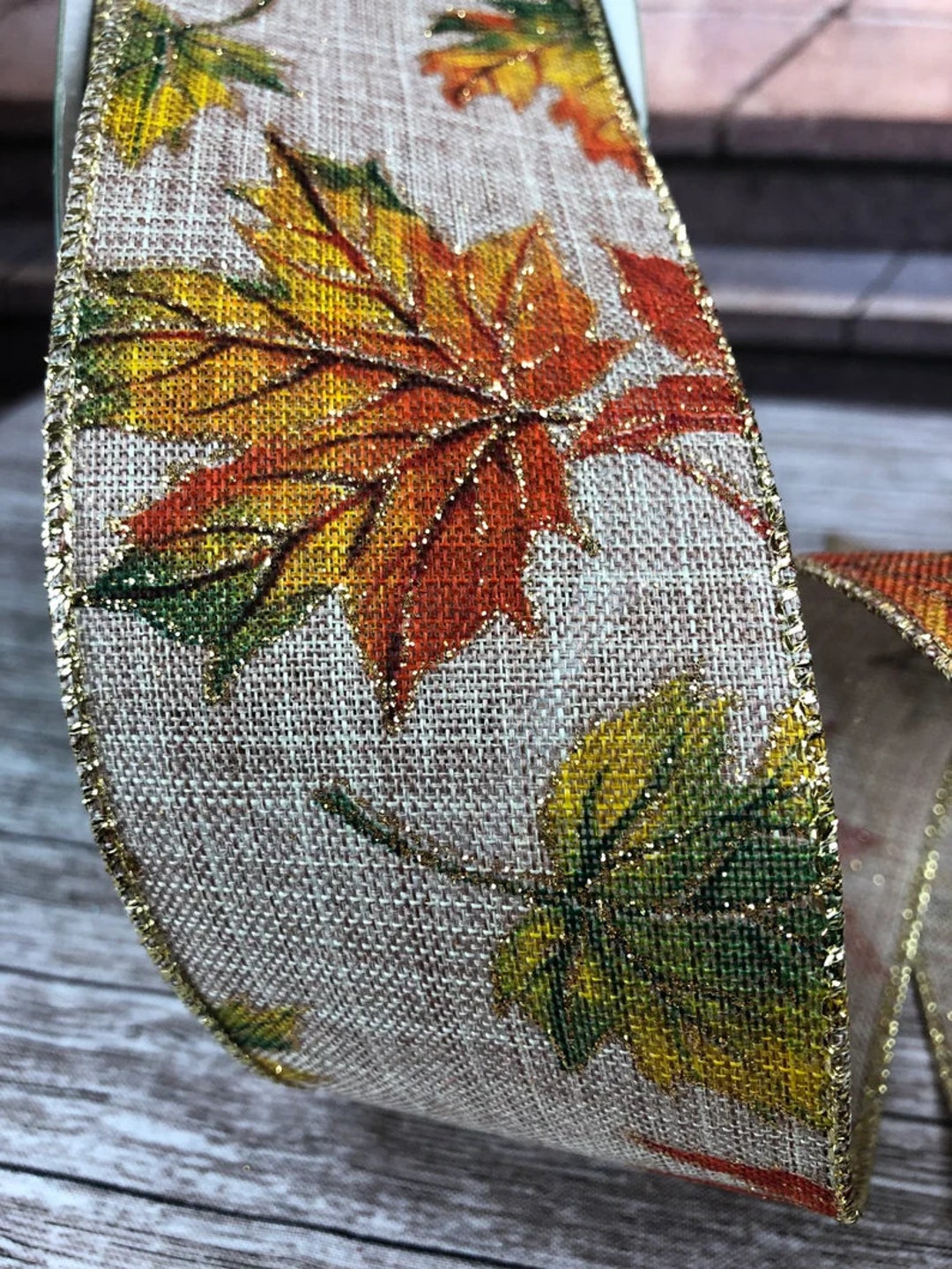 Fall Leaves Ribbon, Wired Thanksgiving Ribbon, Fall Wreath Ribbon ...