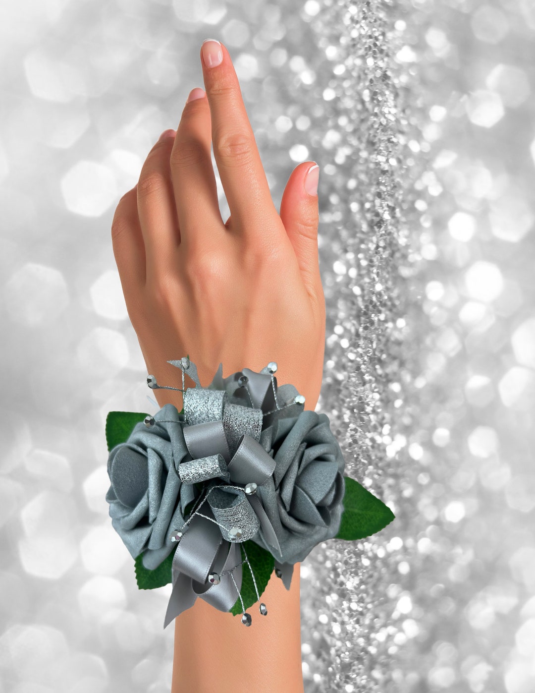 Silver Prom Flowers With Bling Silver Prom Corsage Silver Bling ...
