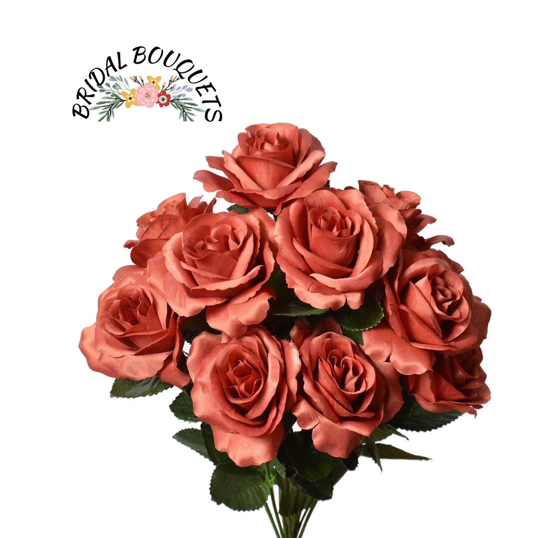 Cinnamon Roses, Artificial Fall Roses, 12 Cinnamon Roses Bunch, 12 Open ...