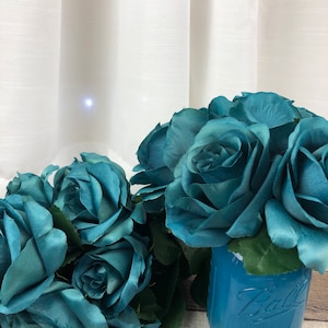 Teal Roses, Artificial Teal Roses, Teal Roses Bunch, 12 Open Teal Roses ...